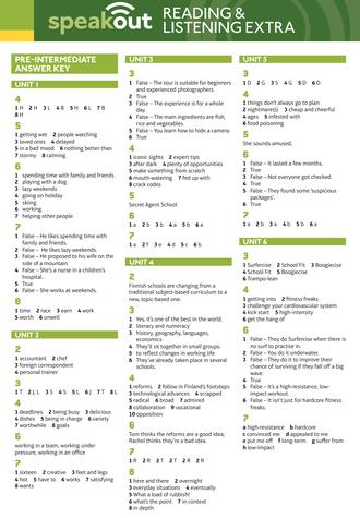 Speakout Pre-intermediate - Reading & Listening Extra Answer Key :: A ...